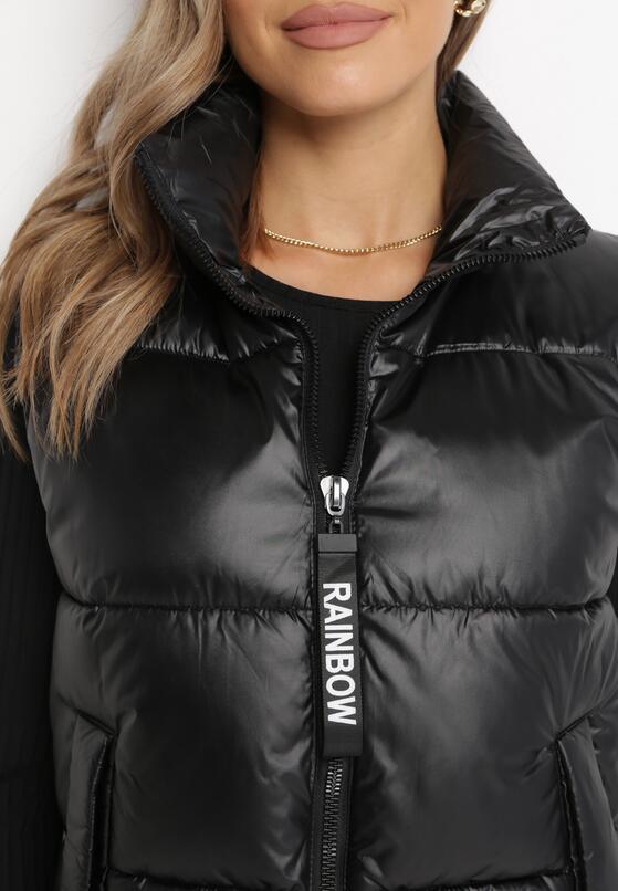 Czarna Kamizelka z Szerokim Kołnierzem Pikowana Risara - Born2be