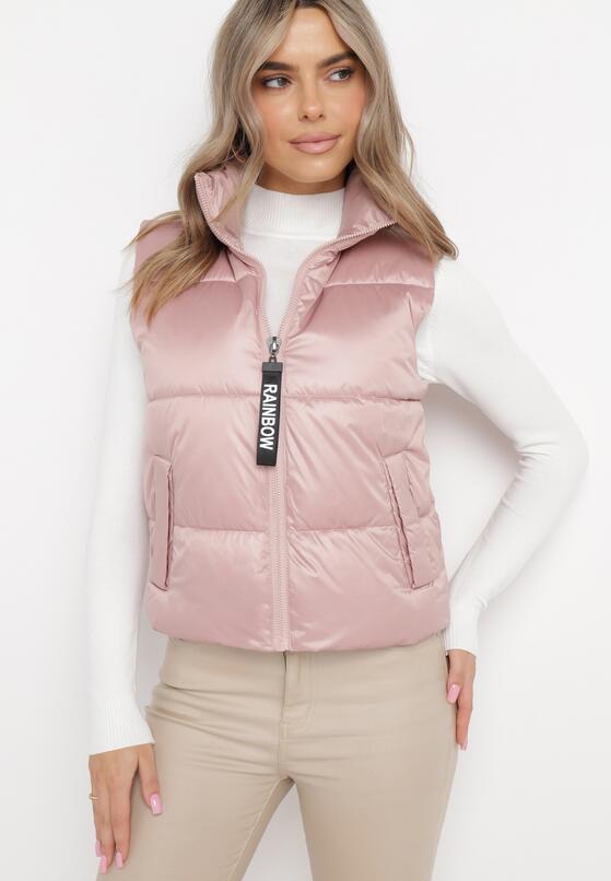 Różowa Kamizelka z Szerokim Kołnierzem Pikowana Risara - Born2be