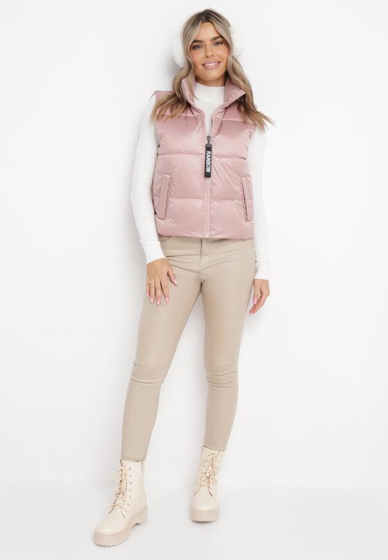 Różowa Kamizelka z Szerokim Kołnierzem Pikowana Risara - Born2be