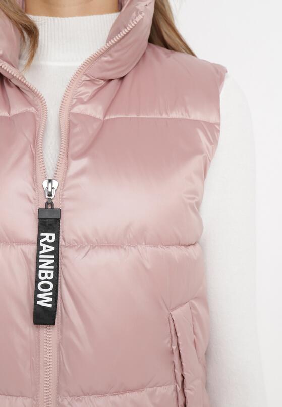 Różowa Kamizelka z Szerokim Kołnierzem Pikowana Risara - Born2be