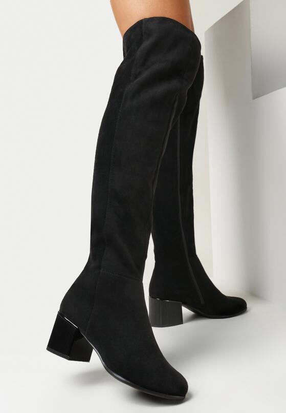 Czarne Kozaki na Obcasie za Kolano z Wiązaniem Achena - Born2be