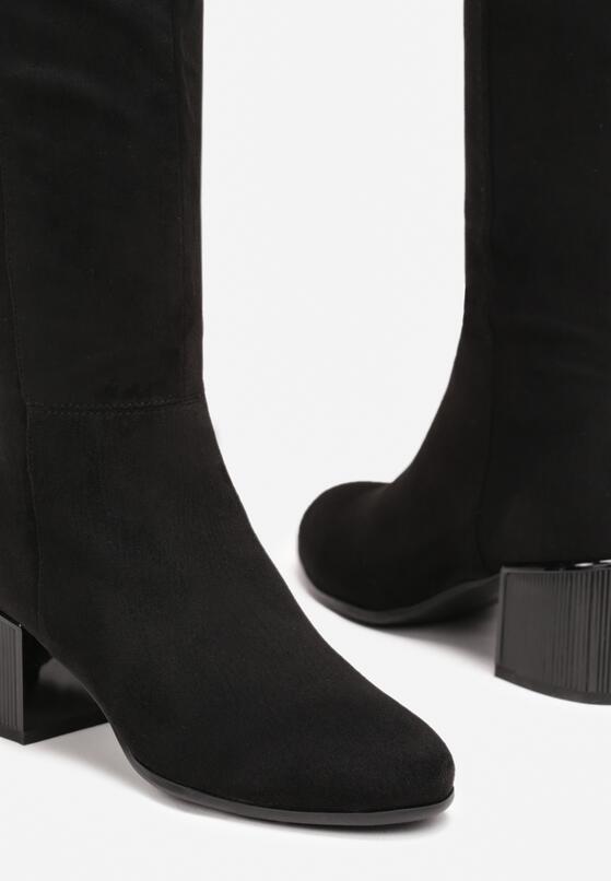 Czarne Kozaki na Obcasie za Kolano z Wiązaniem Achena - Born2be