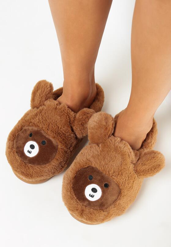 Brązowe Kapcie Futrzane z Imitacją Misia Nexta - Born2be