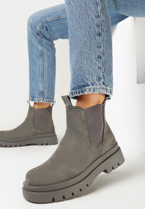 Szare Botki Sztyblety na Grubej Podeszwie Mirisse - Born2be