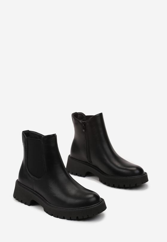 Czarne Botki Sztyblety na Grubej Podeszwie Fallisa - Born2be