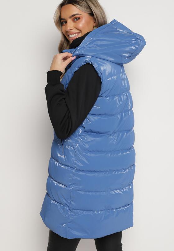 Niebieska Kamizelka Pikowana z Kapturem Clozone - Born2be