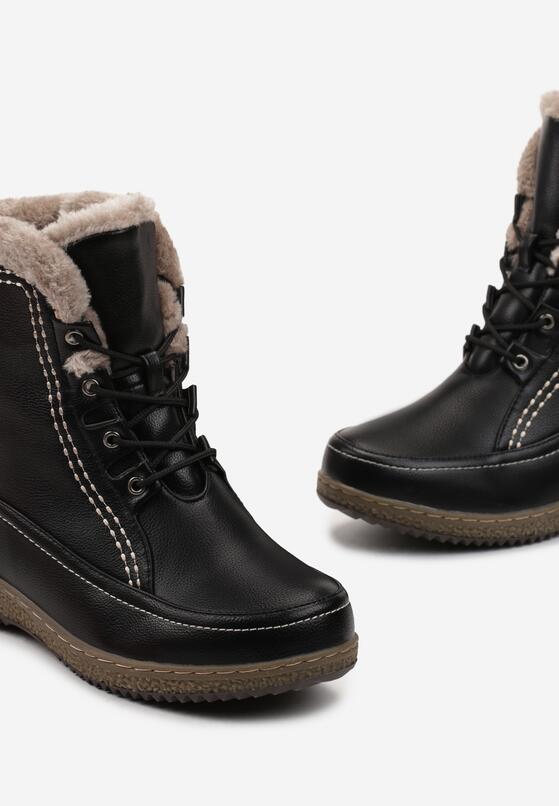 Czarne Sznurowane Botki Ocieplane Thalwen - Born2be