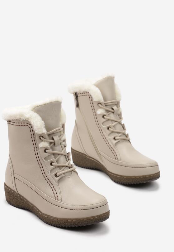 Beżowe Sznurowane Botki Ocieplane Thalwen - Born2be