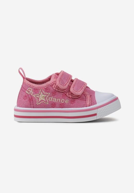 Fuksjowe Brokatowe Trampki z Haftem Zapinane na Rzepy Norathe - Born2be