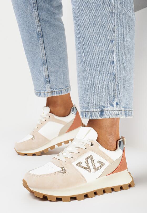 Różowe Sneakersy z Brokatową Naszywką i Szerokim Bieżnikiem Aduria ...