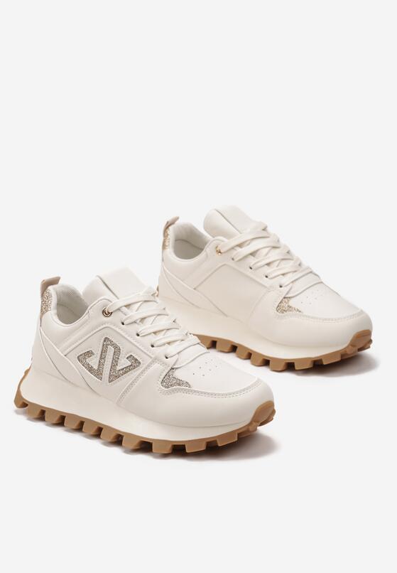 Beżowe Sneakersy z Brokatową Naszywką i Szerokim Bieżnikiem Aduria ...