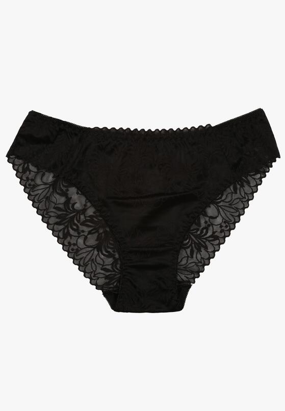 Czarne Bawełniane Majtki Figi z Elastyczną Gumką w Pasie i Koronką Irulla - Born2be