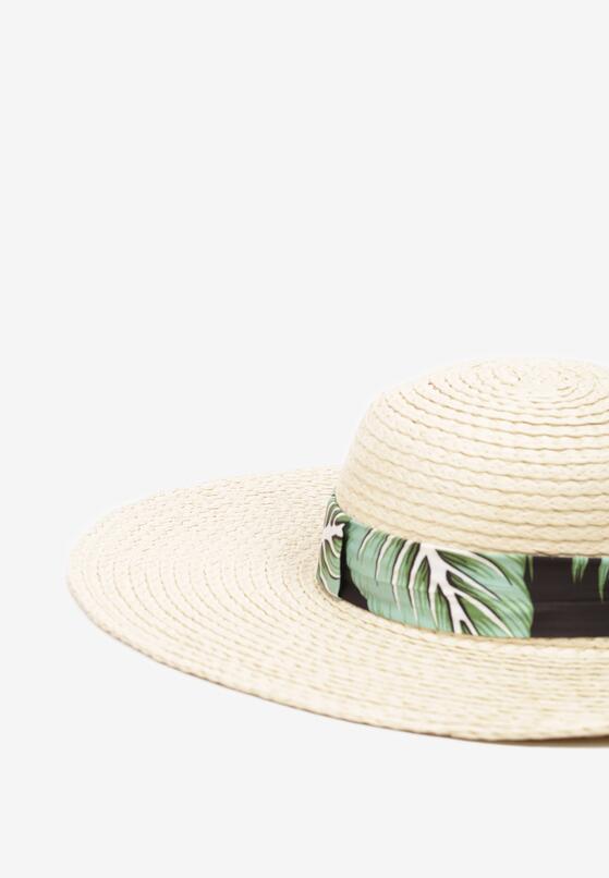 Beżowy Kapelusz w Stylu Boho z Szerokim Rondem Ozdobiony Taśmą Claradia - Born2be