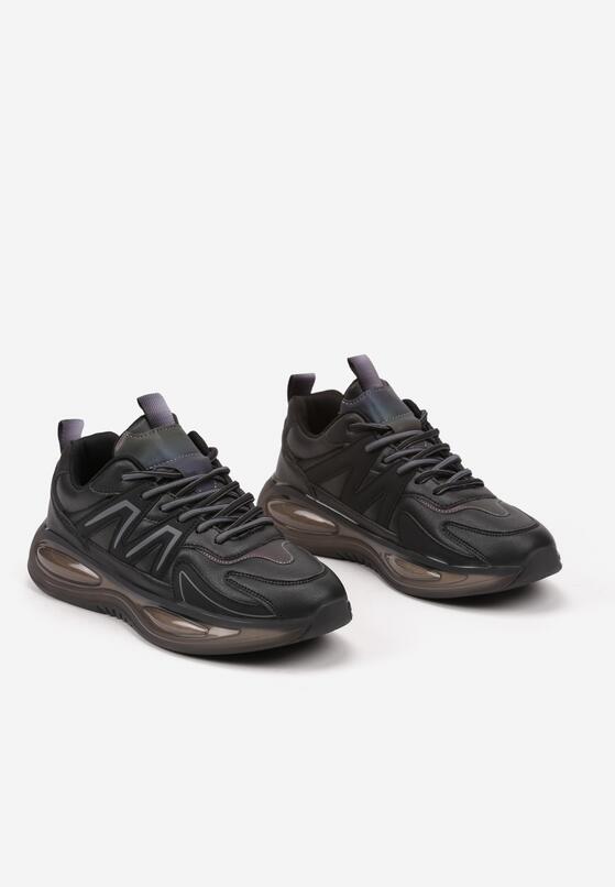 Czarne Płaskie Buty Sportowe Sneakersy z Geometrycznym Wzorem Redela ...