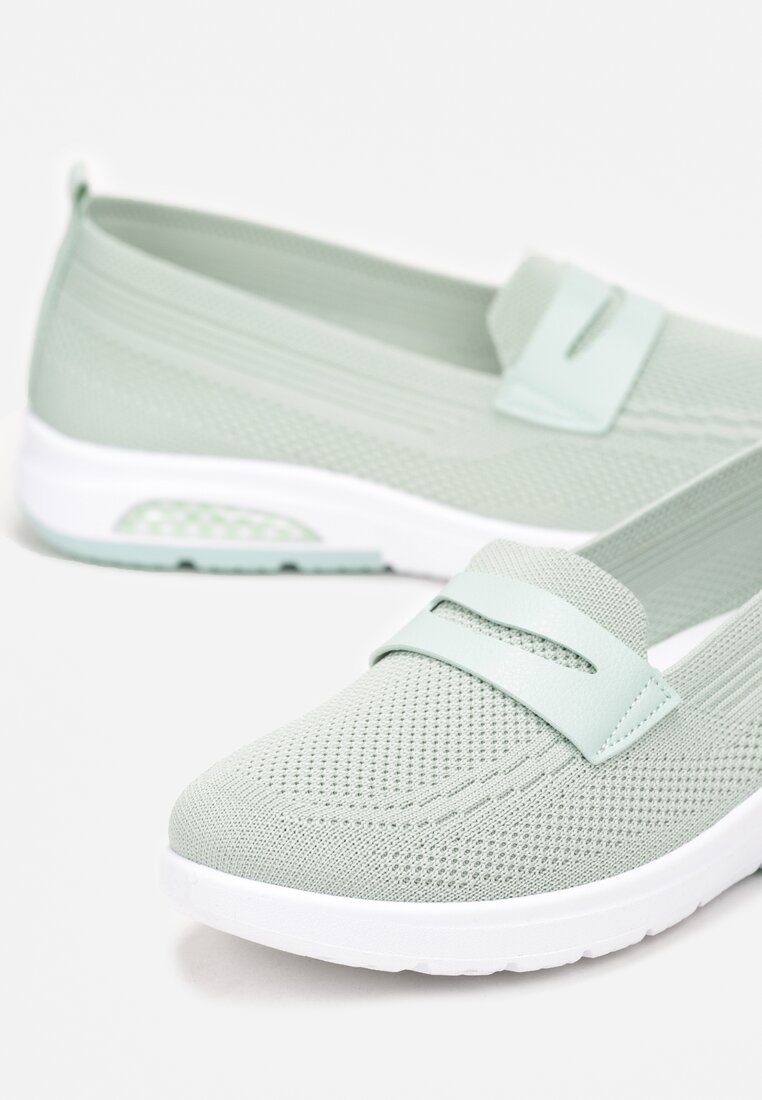 Jasnozielone Półbuty na Płaskiej Podeszwie z Ozdobnym Paskiem Alwena ...