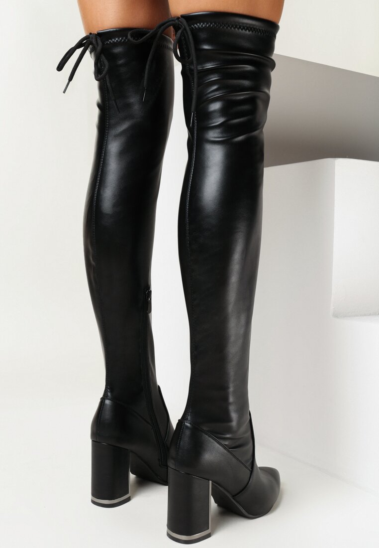 Czarne Kozaki na Słupku za Kolano Woska - Born2be